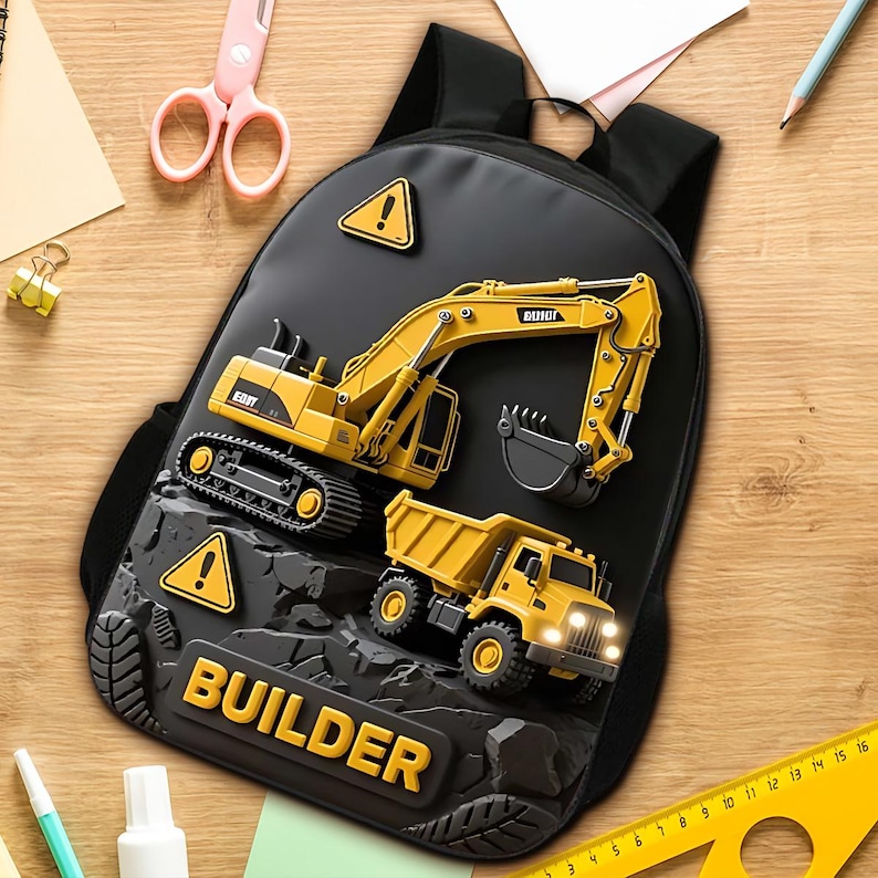 Personalized Construction Truck Backpack for Kids, Custom Name Toddler ...