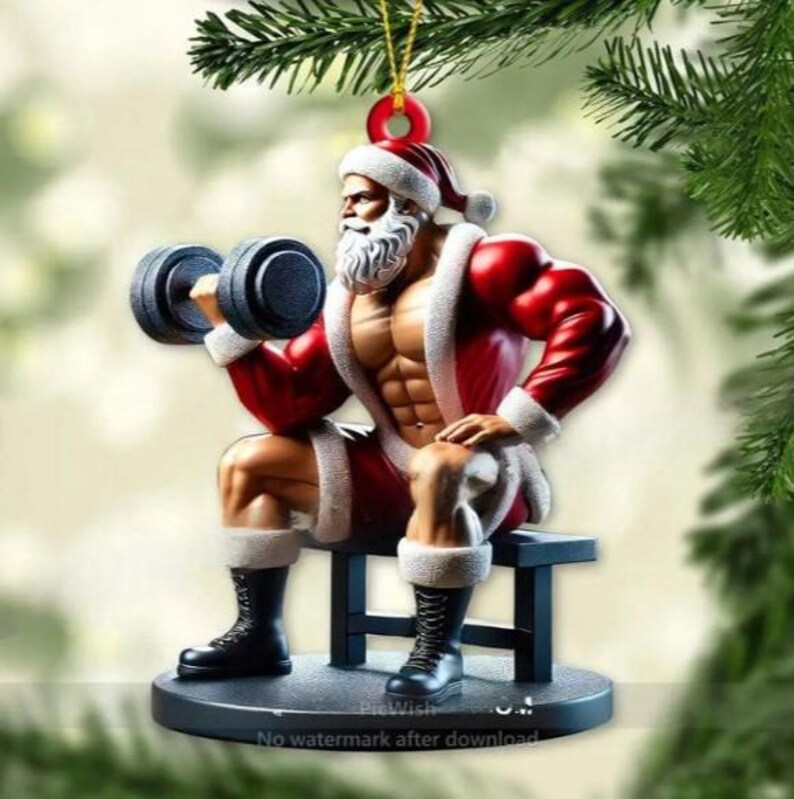 Personalized Santa Gym Ornament, Custom Name Fitness 2D Ornament ...