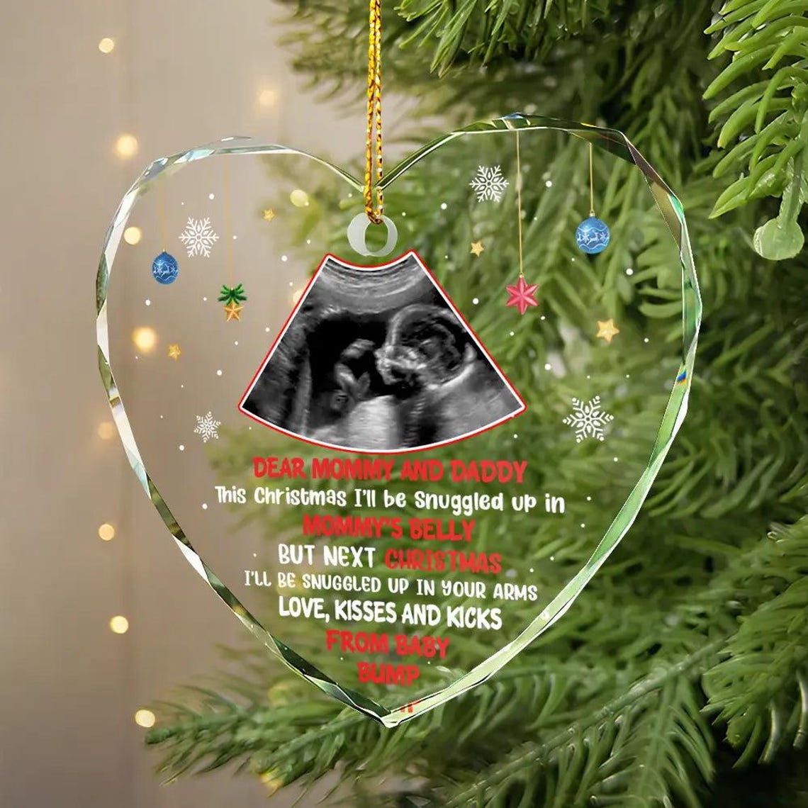 Custom Photo Snuggle up in Mommy's Belly Christmas Heart Shape Glass ...