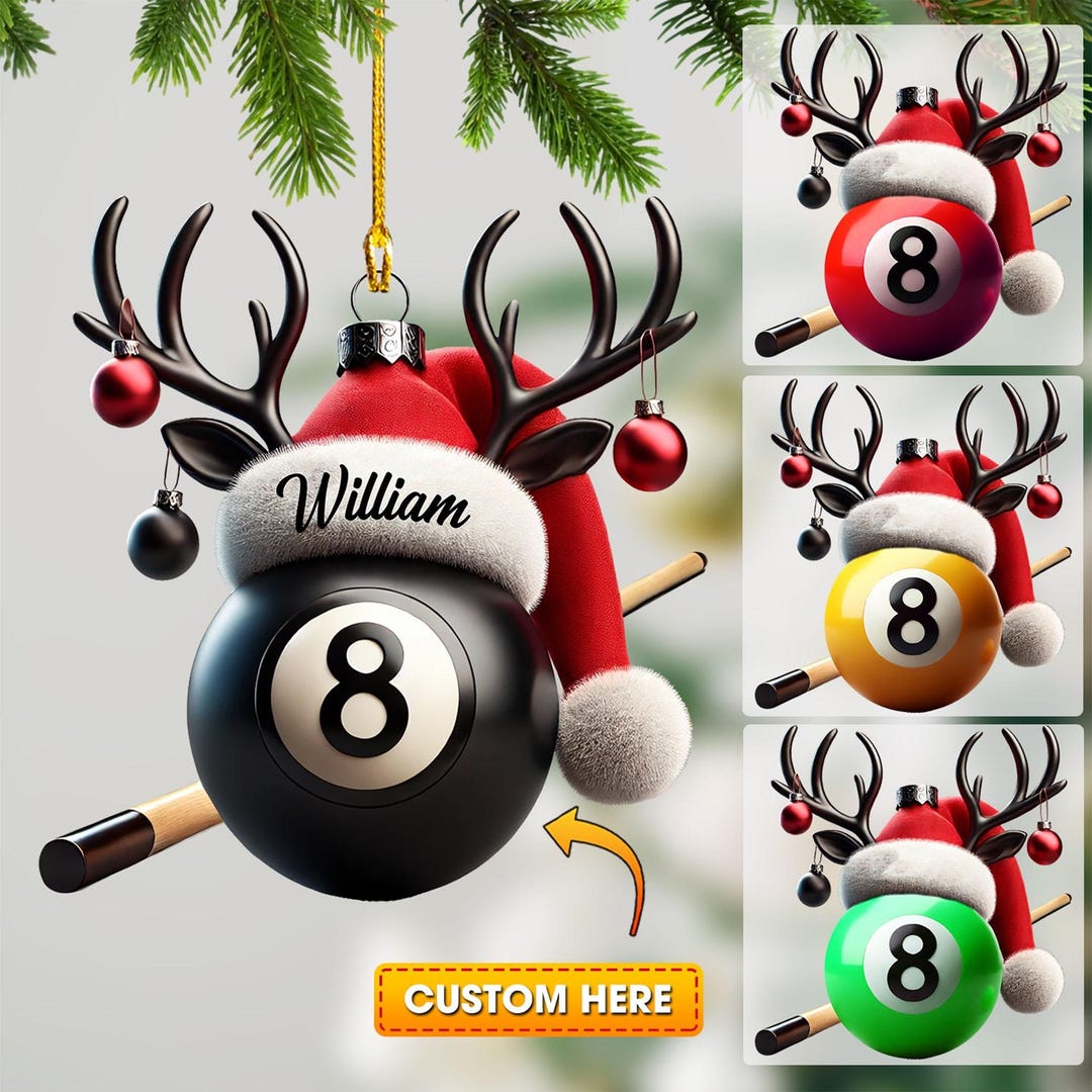 Custom 8-ball Christmas Ornament, Personalized Billiard Ornament ...
