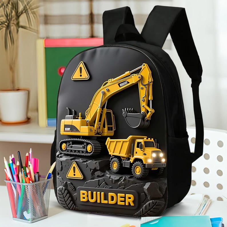 Personalized Construction Truck Backpack for Kids, Custom Name Toddler ...