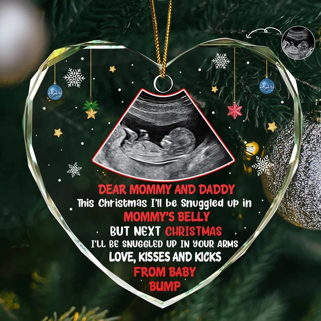 Custom Photo Snuggle up in Mommy's Belly Christmas Heart Shape Glass ...