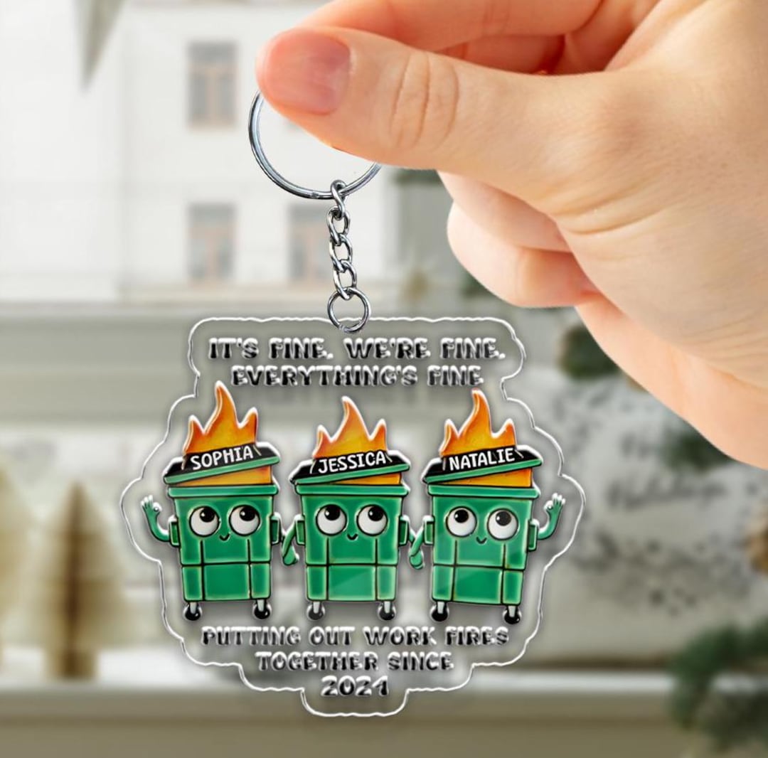 Personalized Work Bestie Dumpster Fire Keychain, Co-worker Gift, Funny ...