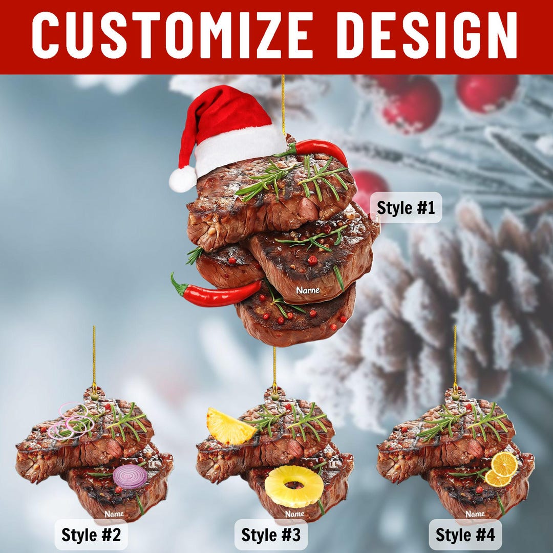 Personalized Steak Christmas Ornament, Meat Lover Gift, Food Decoration ...