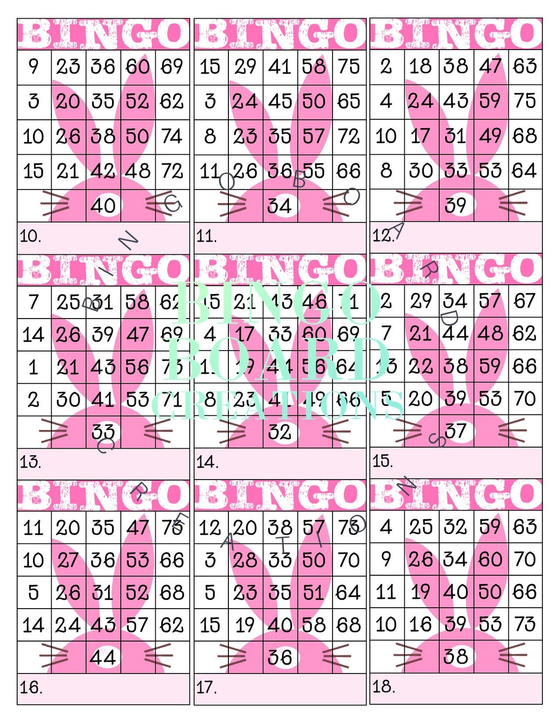 Rabbit Bingo Card Boards - Etsy