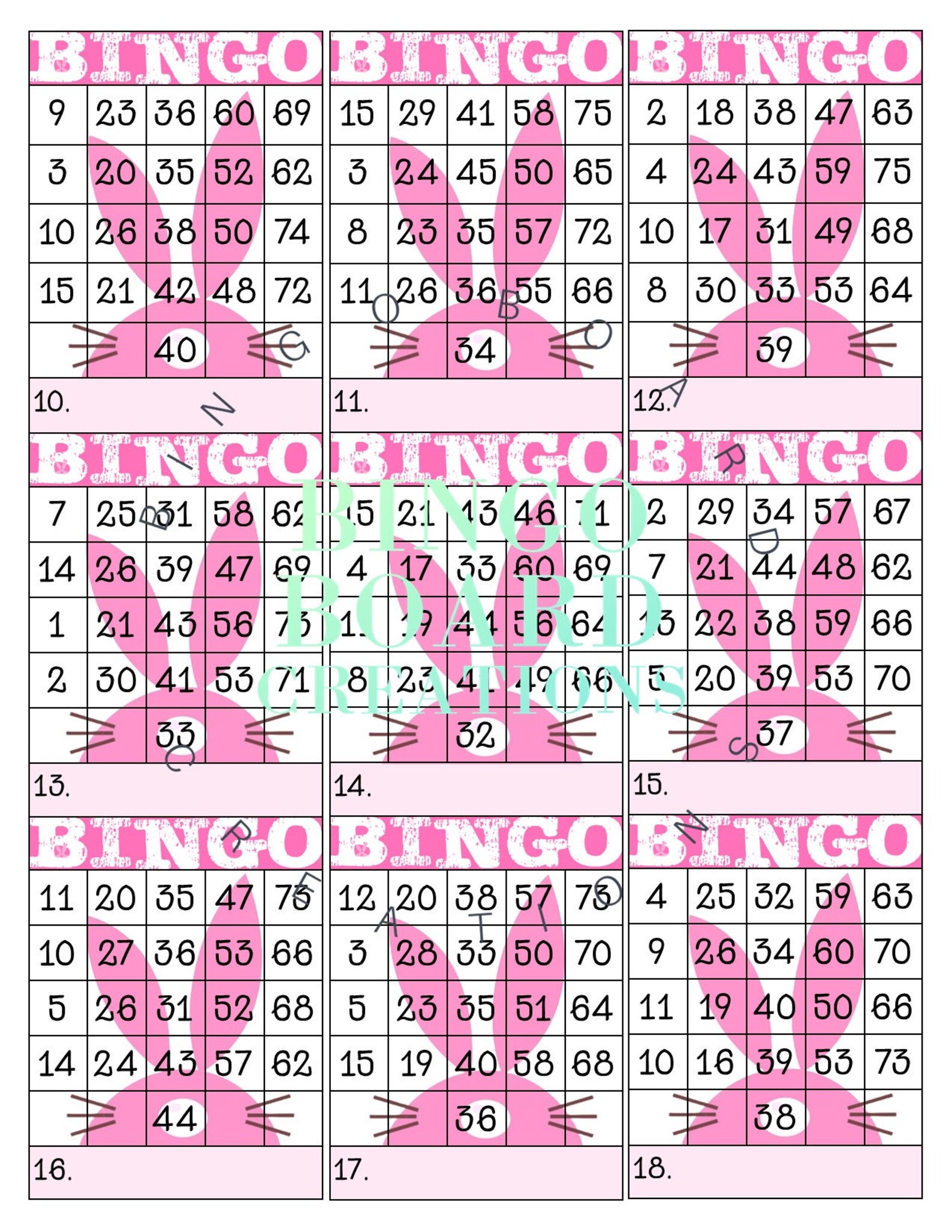Rabbit Bingo Card Boards - Etsy