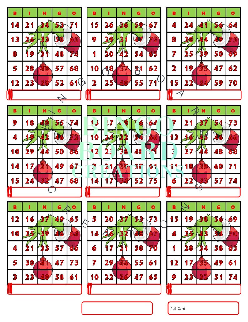 Grinch Bingo Cards - Etsy