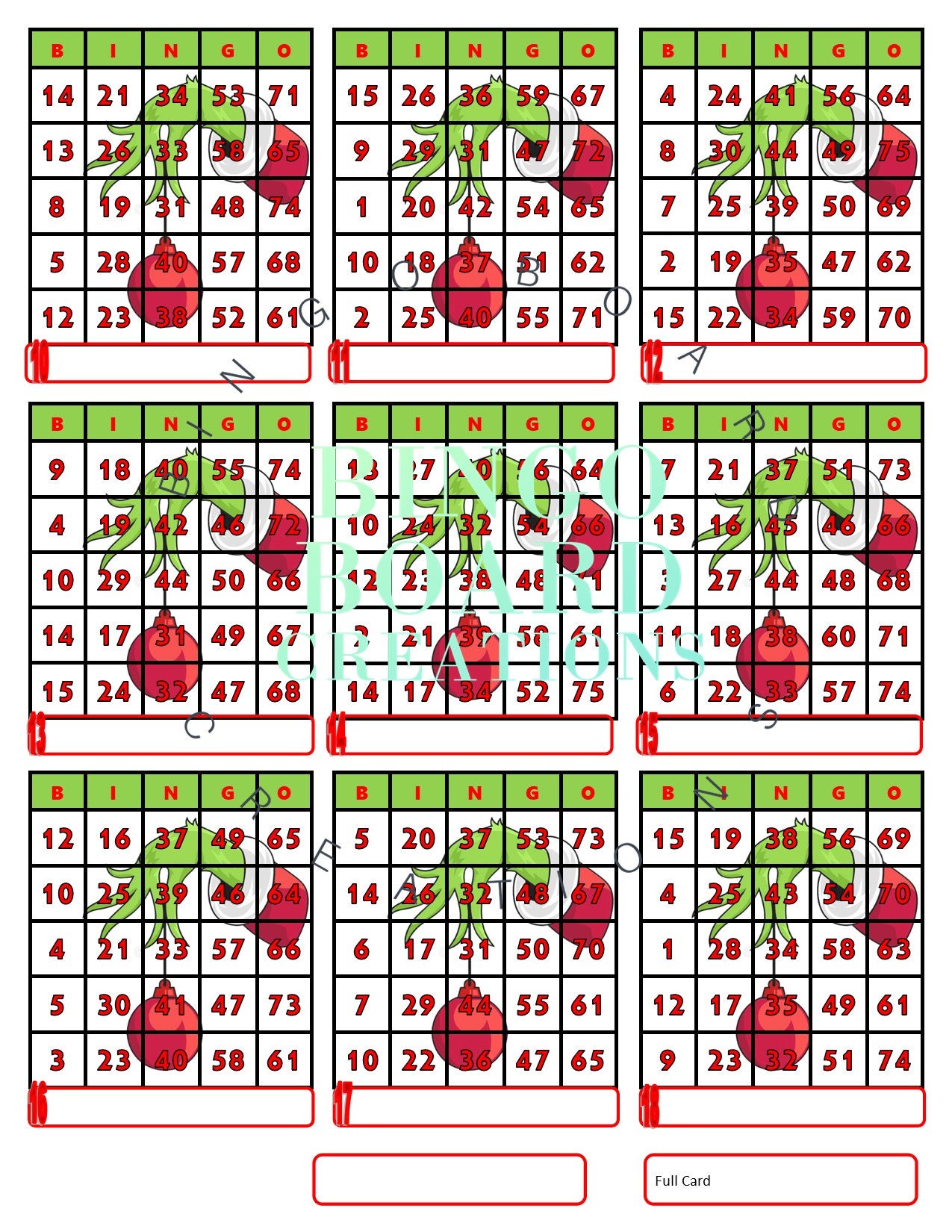 Grinch Bingo Cards - Etsy