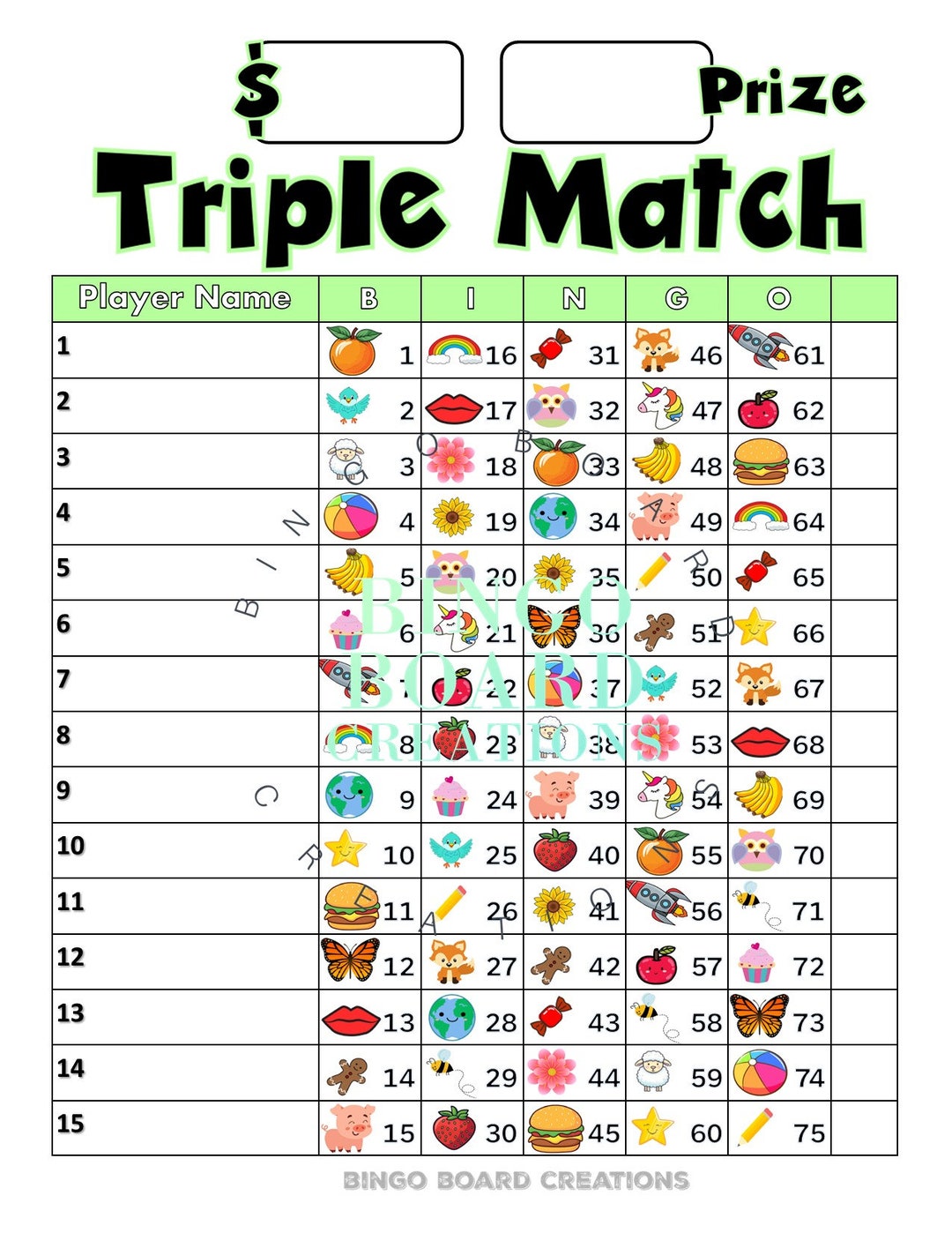 Triple It Bingo Boards 75 Ball STRAIGHT - Etsy