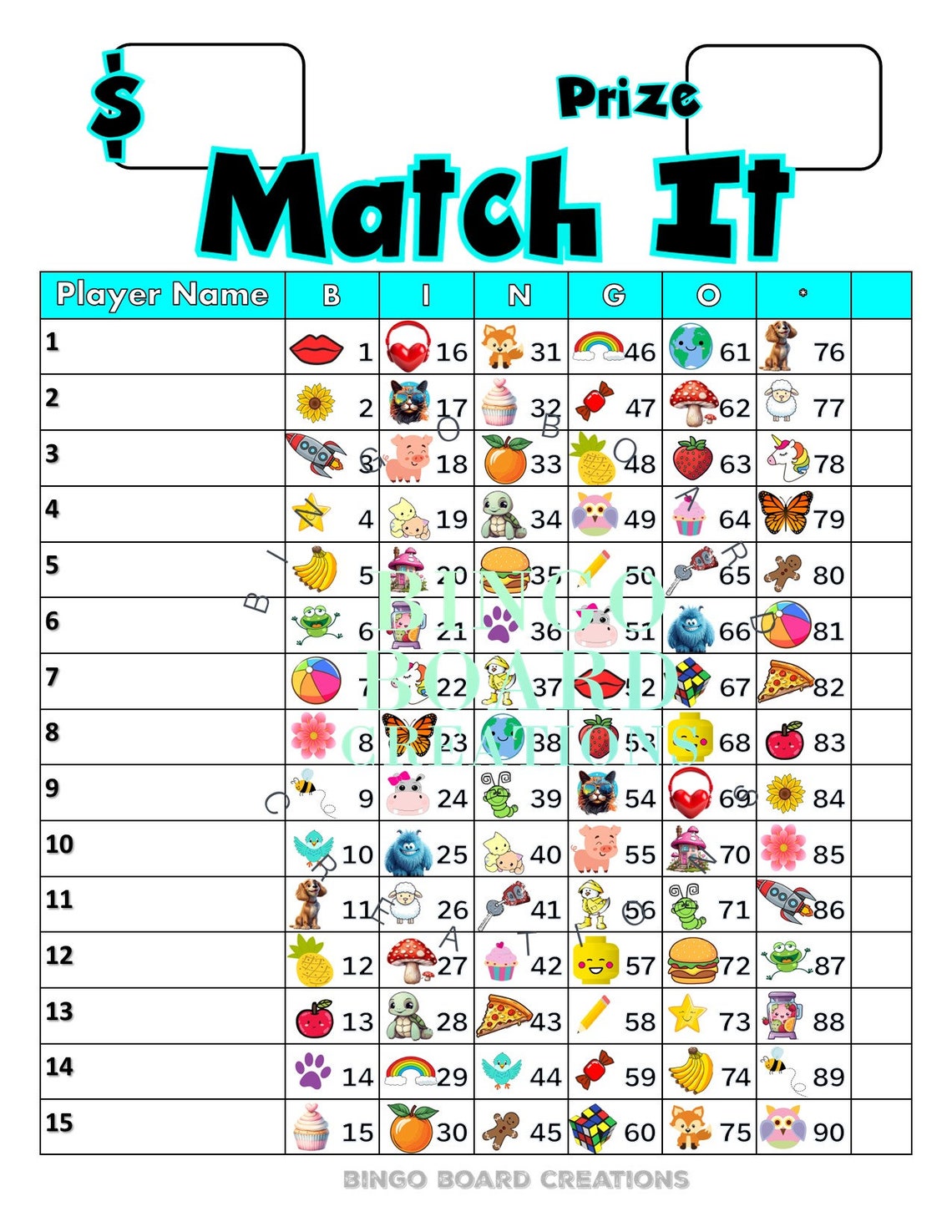 Match It Straight Bingo Boards - Etsy