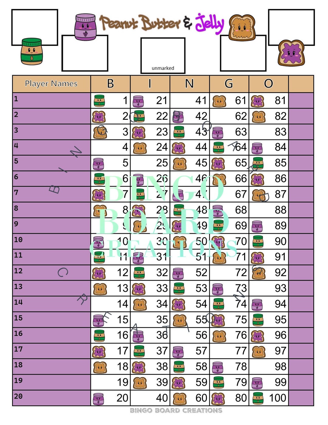 20 Line Mixed and Straight Bingo Board - Etsy