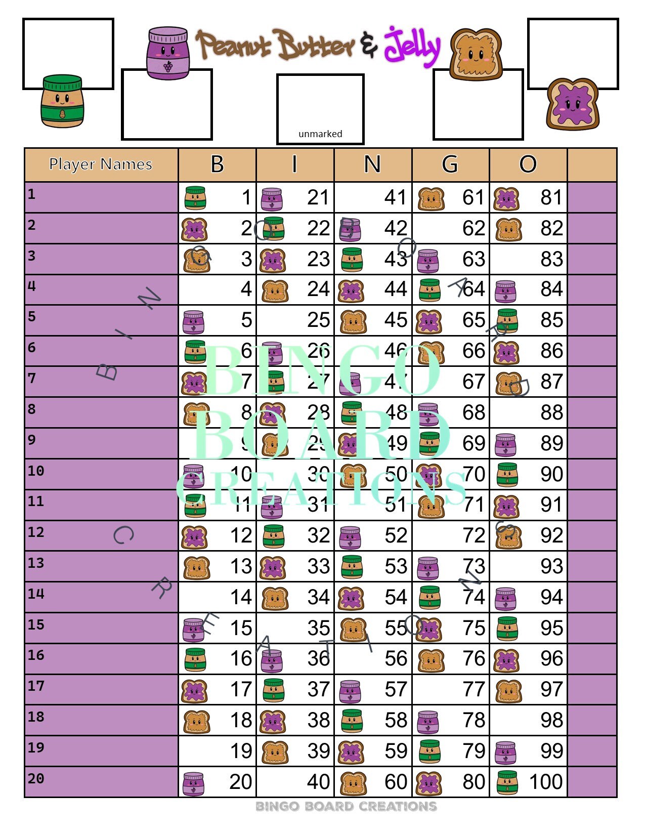 20 Line Mixed and Straight Bingo Board - Etsy Canada