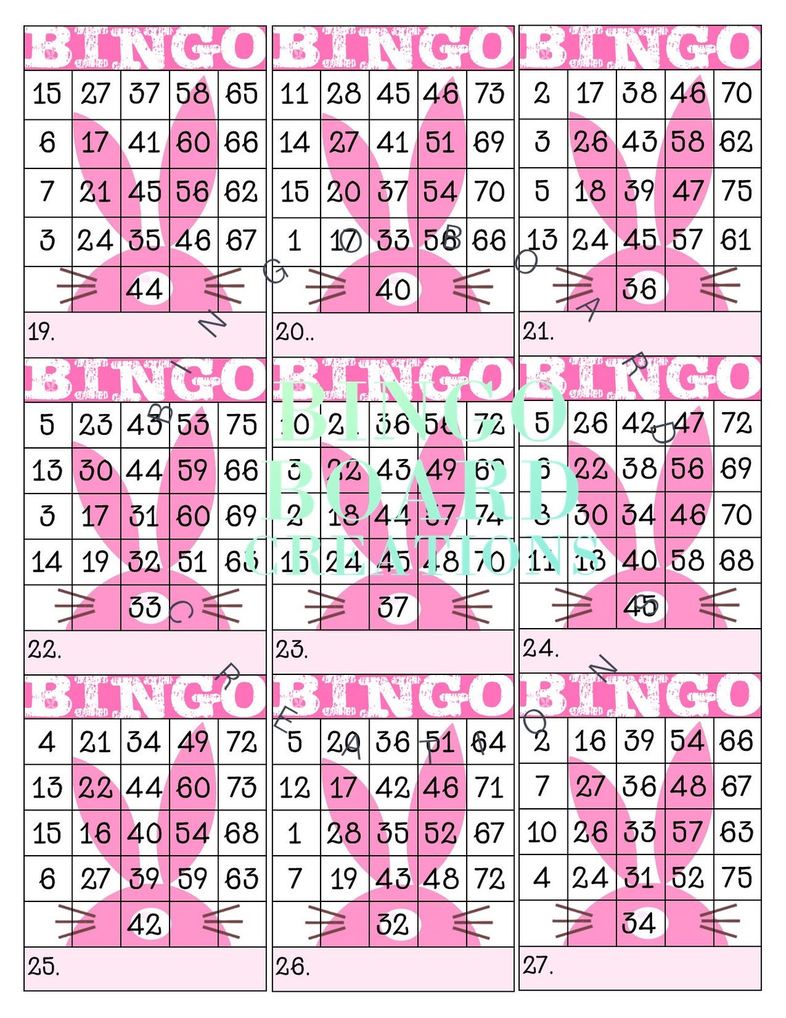 Rabbit Bingo Card Boards - Etsy