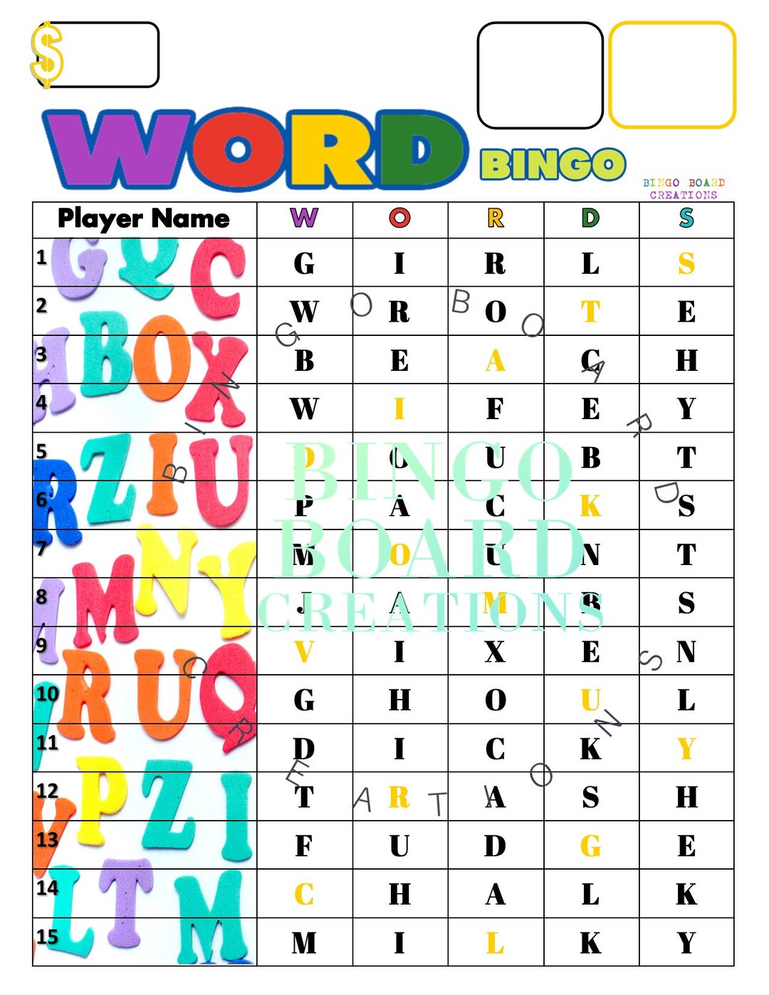 Word Bingo Boards - Etsy