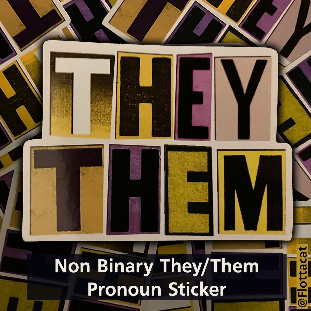 They/them Collage Effect Pronoun Vinyl Stickers Nonbinary - Etsy