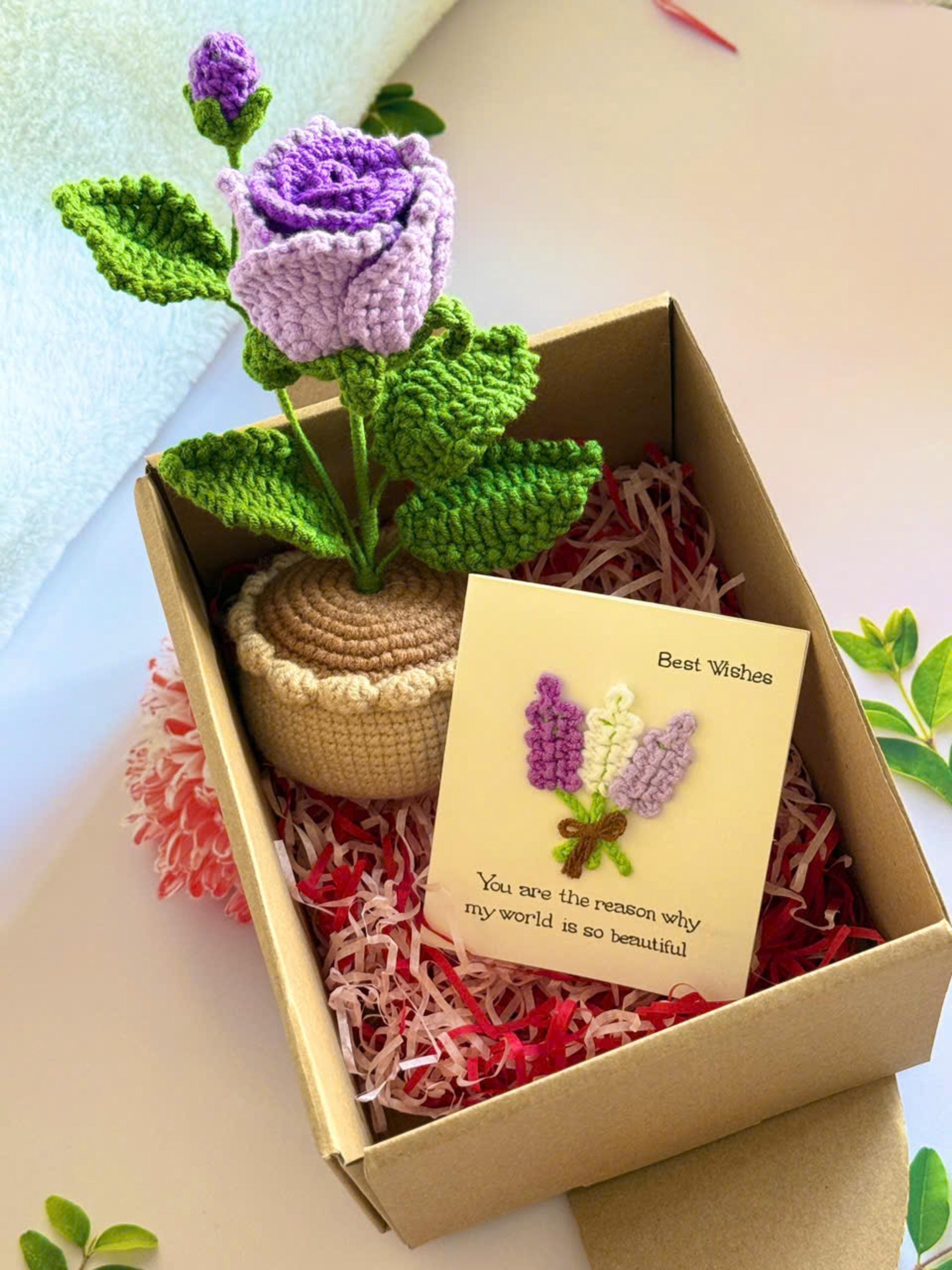 Crochet Gift Box, Rose Gift Box, Gift Basket With Crochet, Flower Gift ...