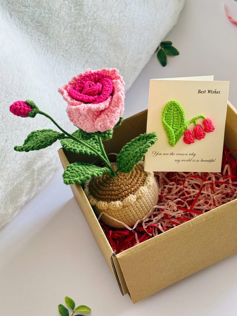 Crochet Gift Box, Rose Gift Box, Gift Basket With Crochet, Flower Gift ...