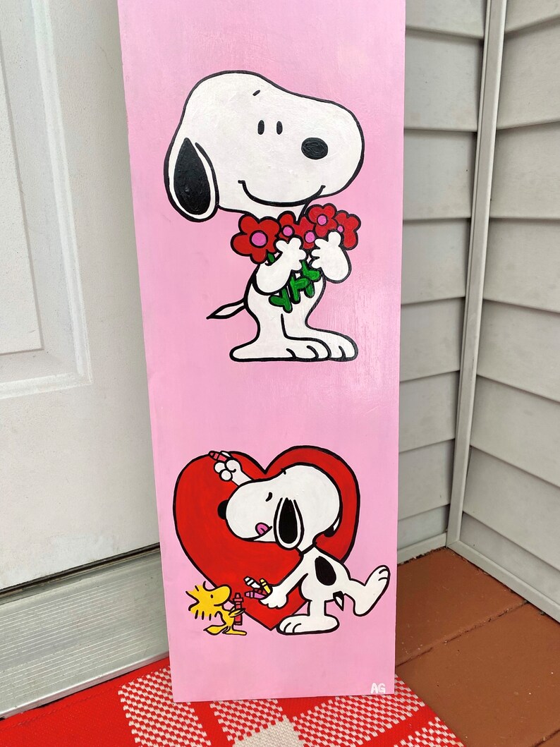 Snoopy Valentines Porch Leaner Snoopy Hand Painted Signs Spring Sign ...