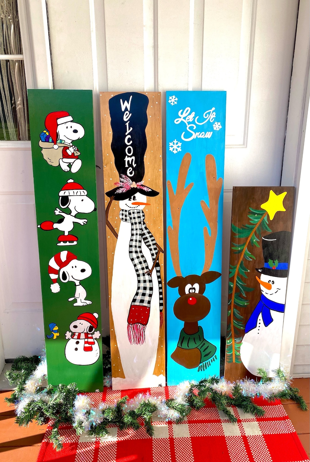 Winter/christmas Door Signs Snoopy Winter Christmas Snowman Porch Decor ...