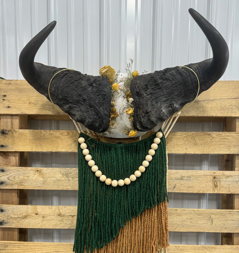 Real Cape Buffalo Mount Adorned With Wool Yarn Macrame and Genuine ...