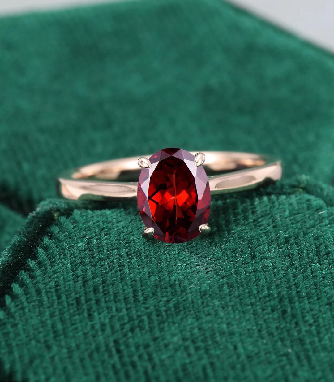 Oval Red Ruby Engagement Ring, 14K Rose Gold Vermeil, Minimalist Bridal ...