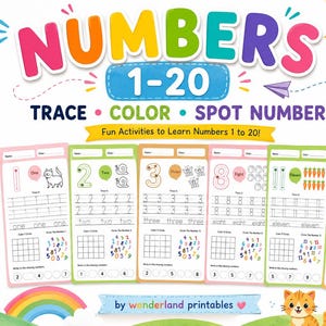 20 Number Tracing Worksheets Printable | Trace Numbers 1-20 | Preschool ...