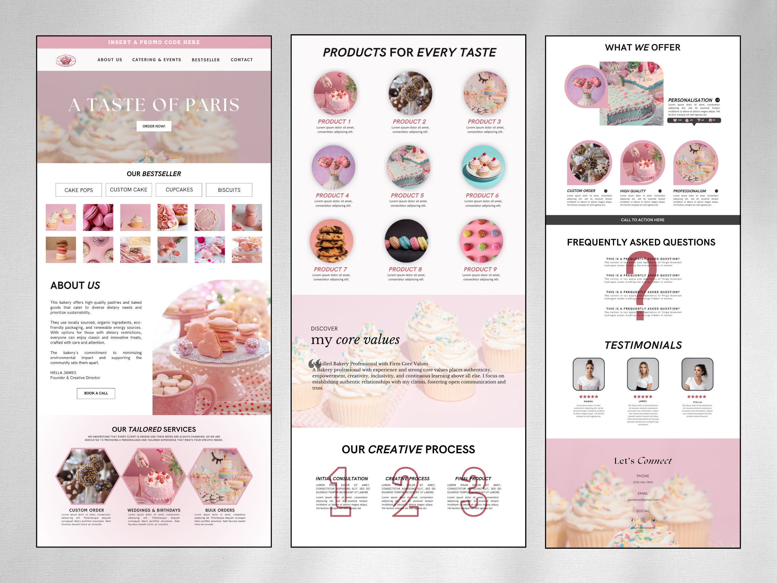 Bakery Website Theme Template White and Pink, Social Media Templates ...