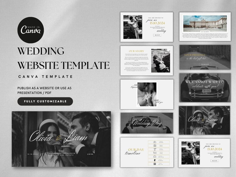 Elegant Canva Wedding Website Template, Digital Invitation, Canva ...