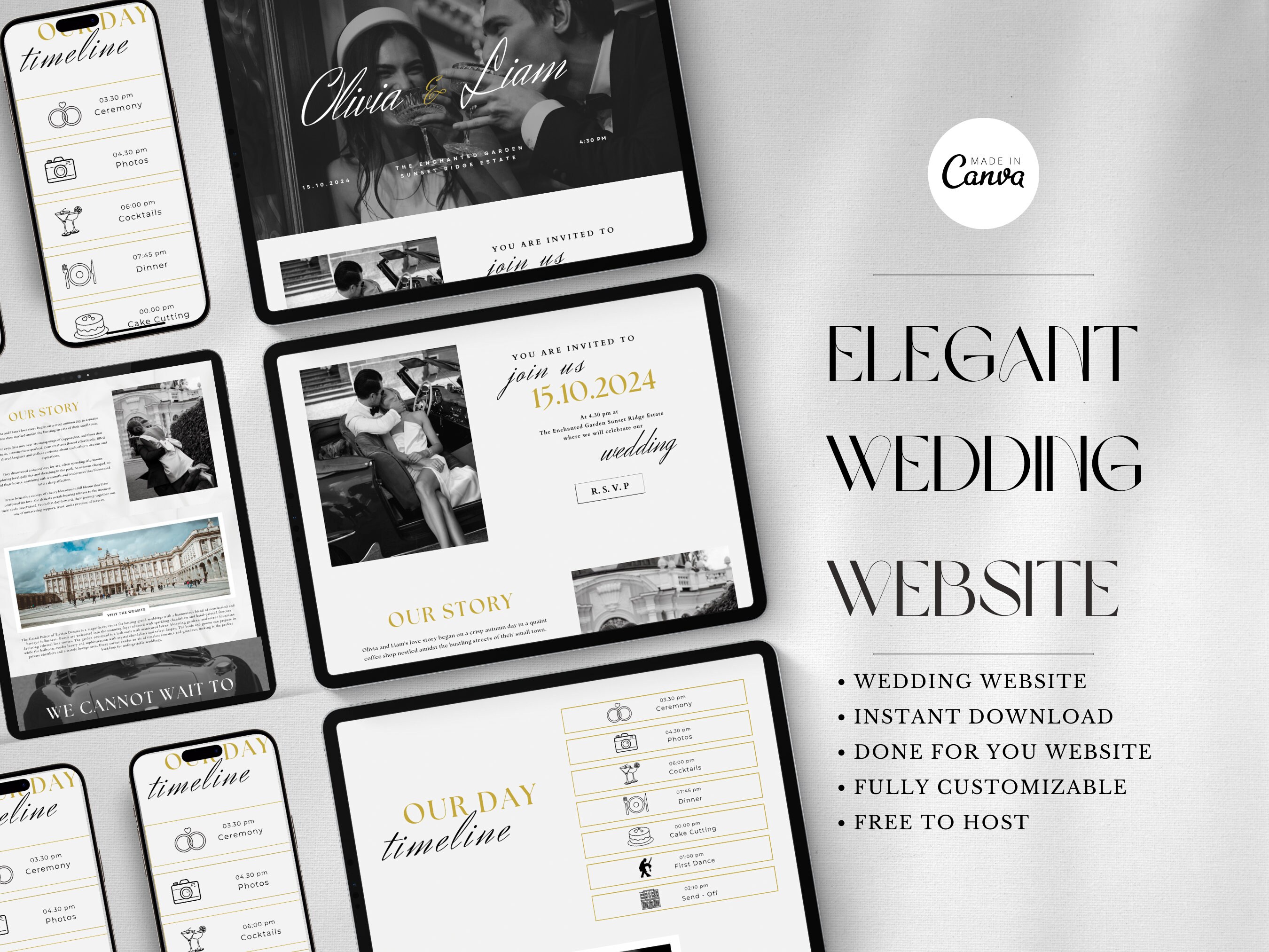 Elegant Canva Wedding Website Template, Digital Invitation, Canva ...