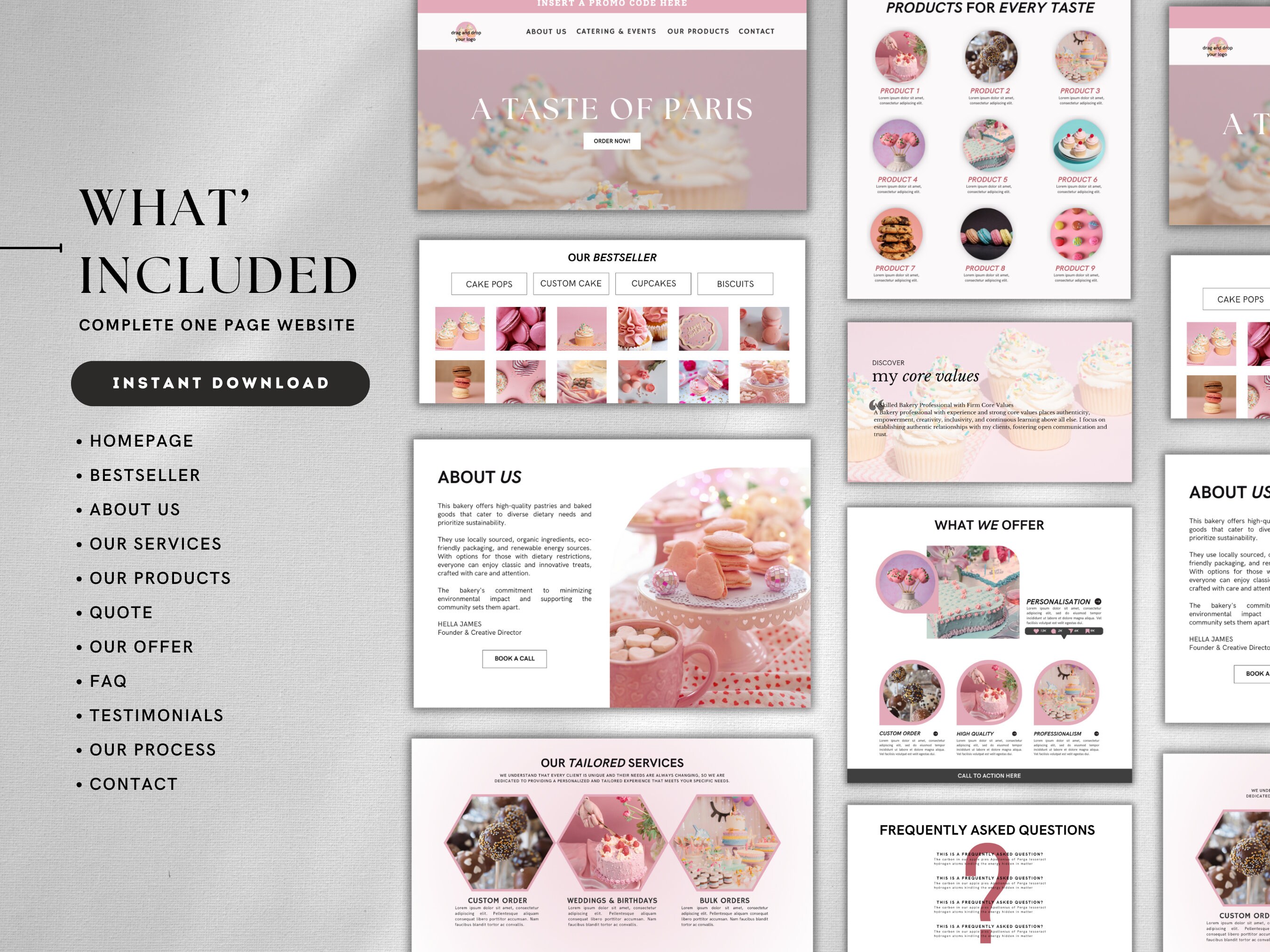 Bakery Website Theme Template White and Pink, Social Media Templates ...
