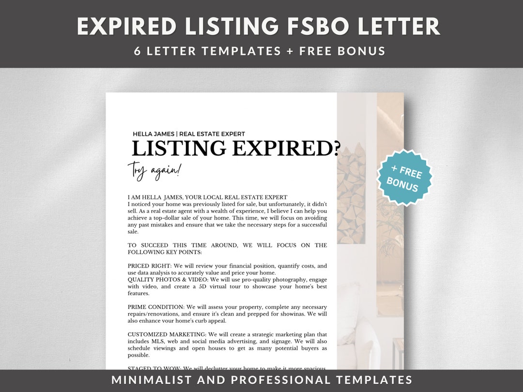 Expired Listing Letter for Real Estate, Realtor Listing Presentation Guide, Home Seller Listing ...