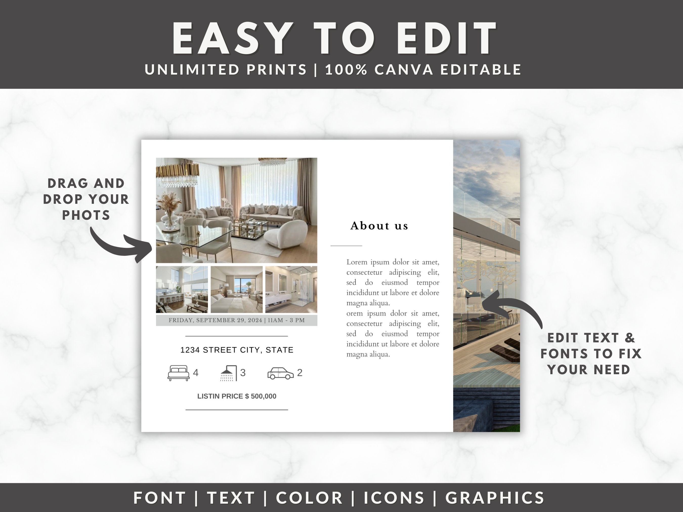 Bi-fold Open House Brochure Canva Template for Realtors, Real Estate ...