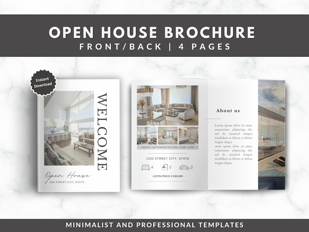 Bi-fold Open House Brochure Canva Template for Realtors, Real Estate ...