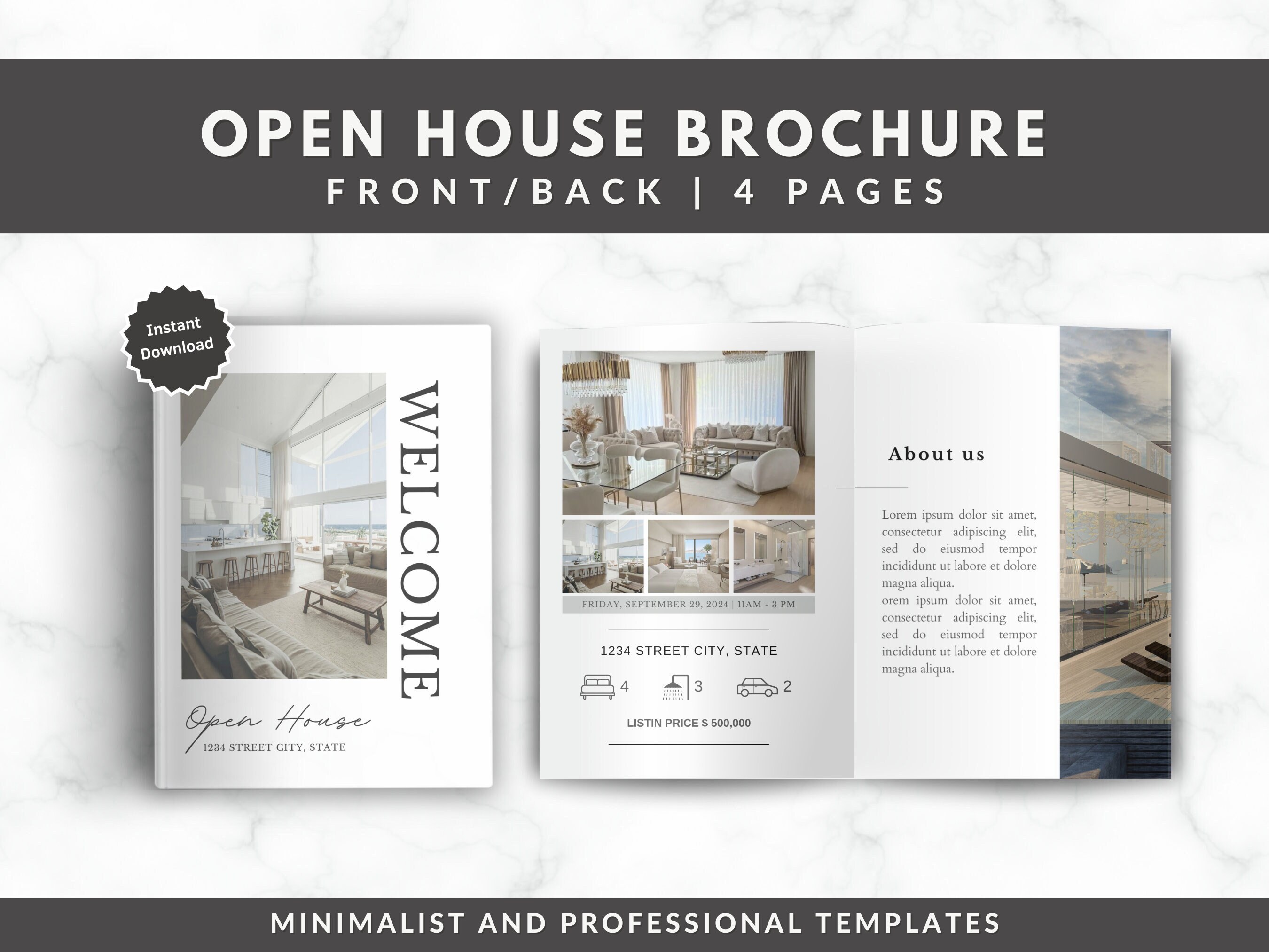 Bi-fold Open House Brochure Canva Template for Realtors, Real Estate ...