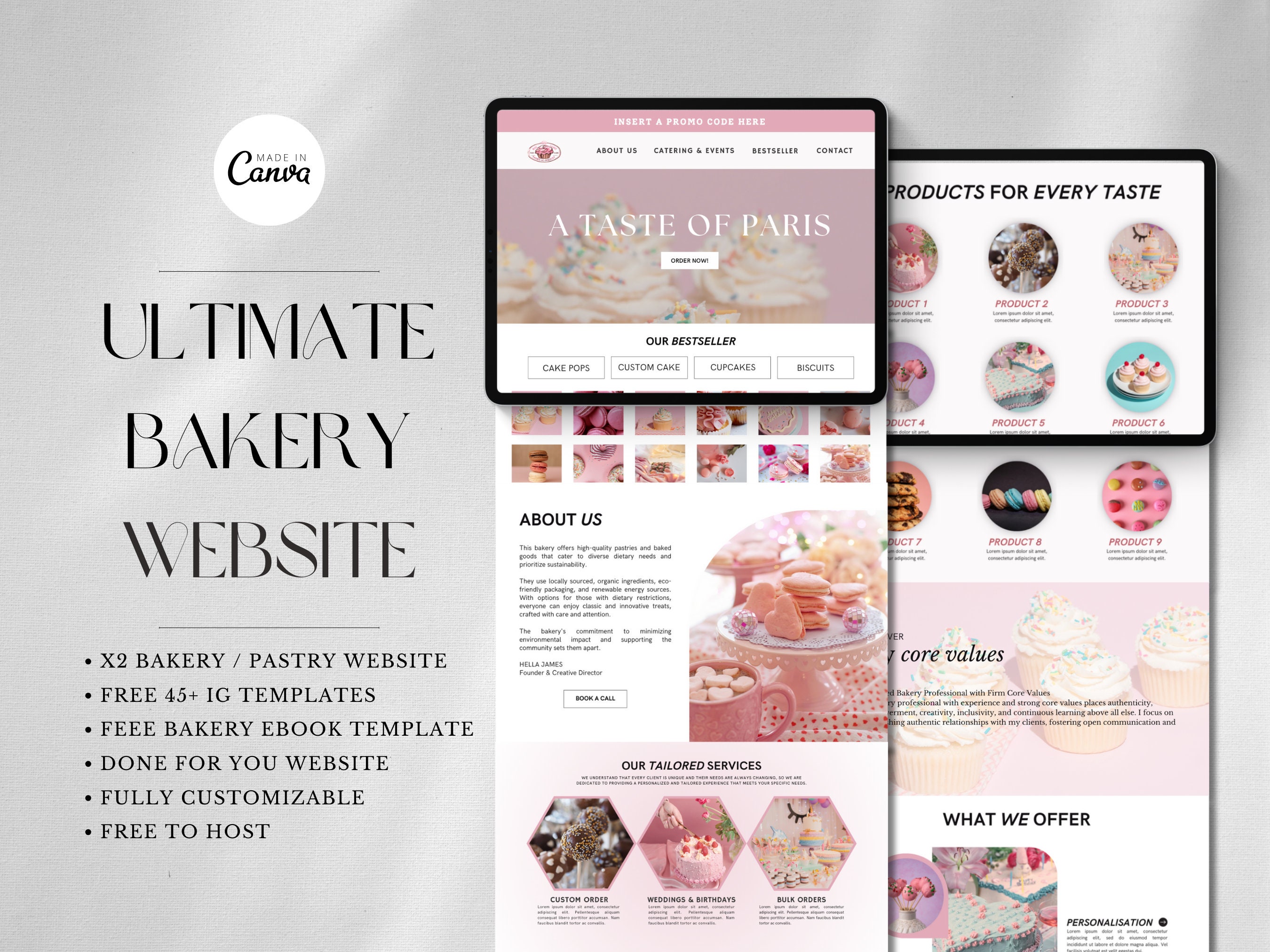 Bakery Website Theme Template White and Pink, Social Media Templates ...