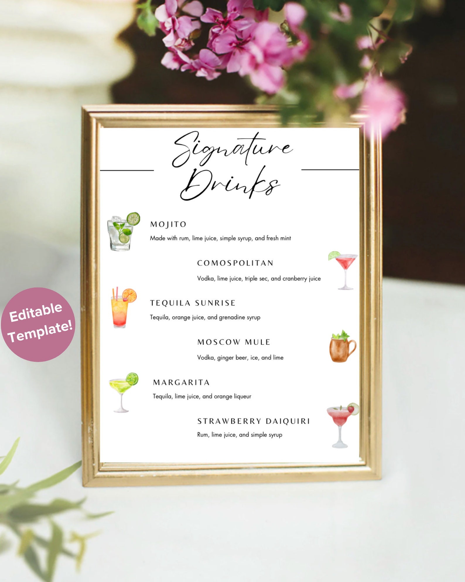 Signature Drinks Sign Template, Minimalist Modern, Wedding Signature ...