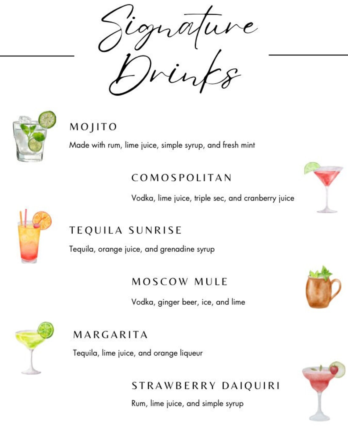 Signature Drinks Sign Template, Minimalist Modern, Wedding Signature ...