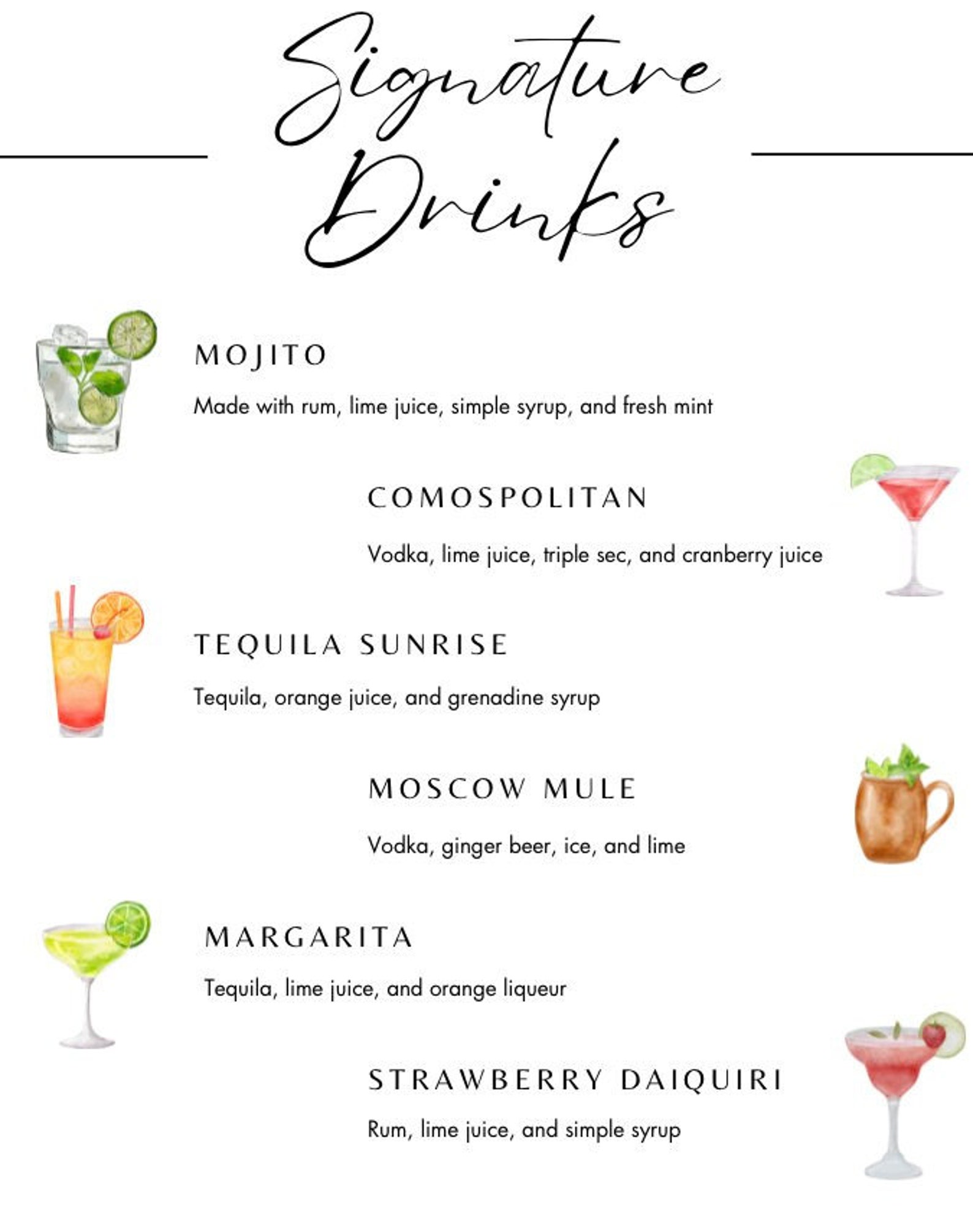 Signature Drinks Sign Template, Minimalist Modern, Wedding Signature ...