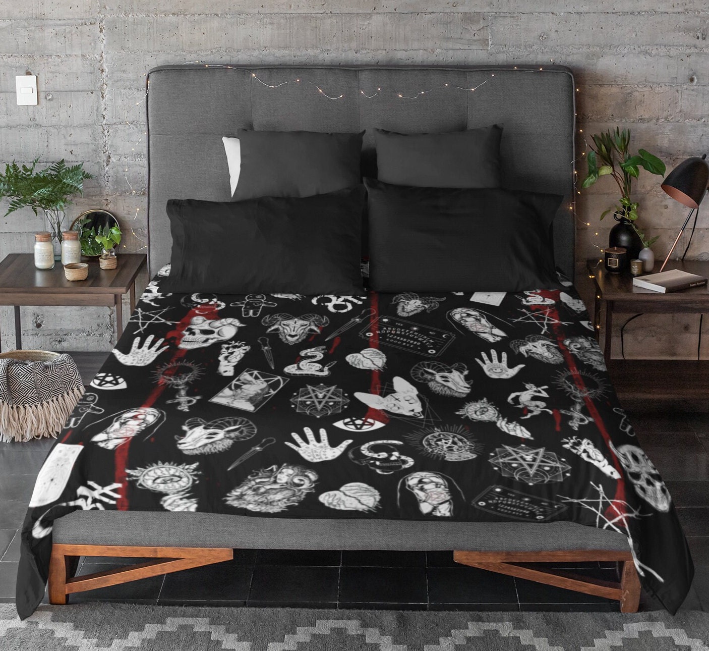 Satanic Symbols Duvet Cover Bedding Set, Demonic Black Magic Bed Set ...
