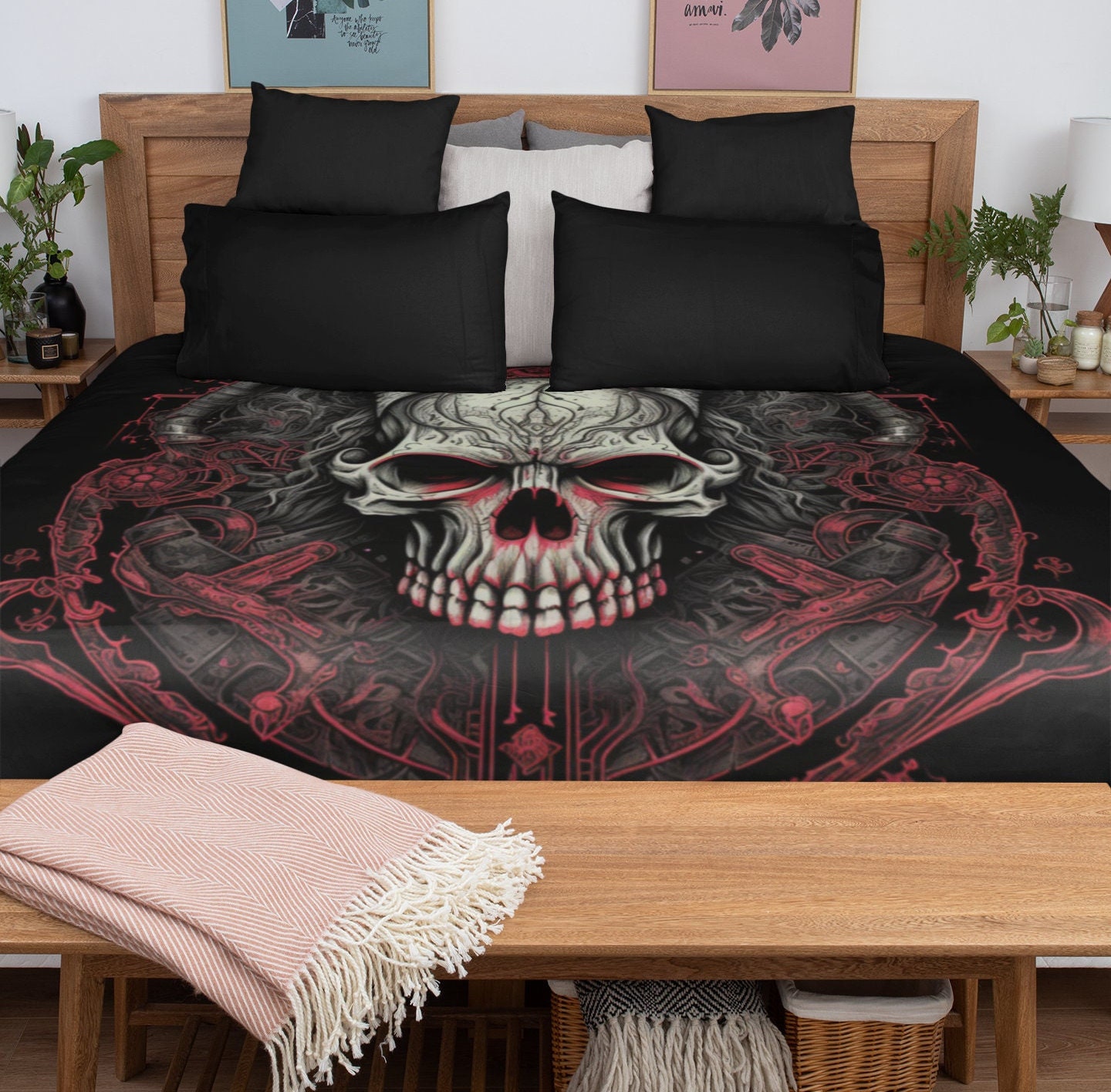 Satanic Skull With Horns Duvet Cover Bedding Set, Demonic Bed Set ...