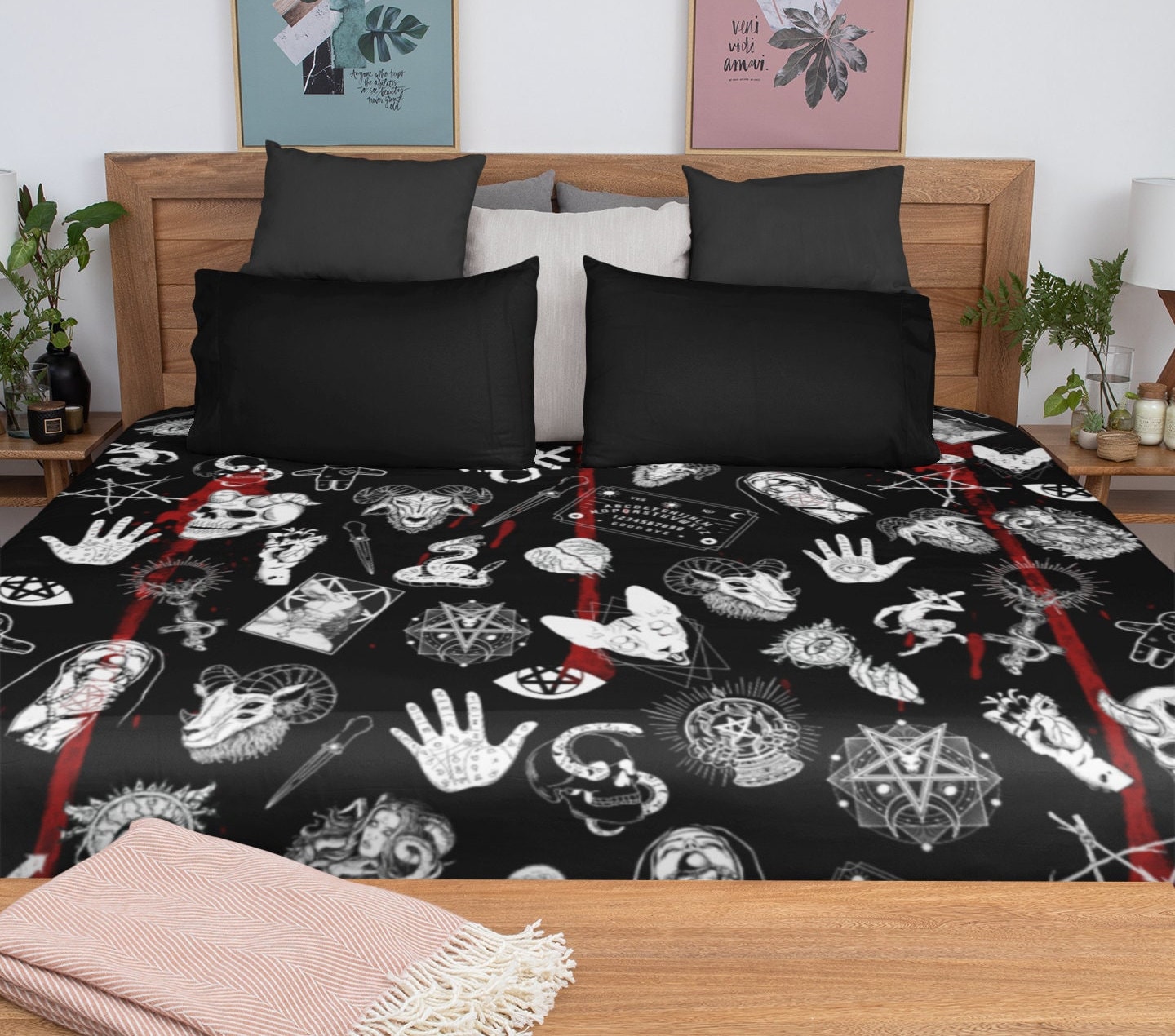 Satanic Symbols Duvet Cover Bedding Set, Demonic Black Magic Bed Set ...