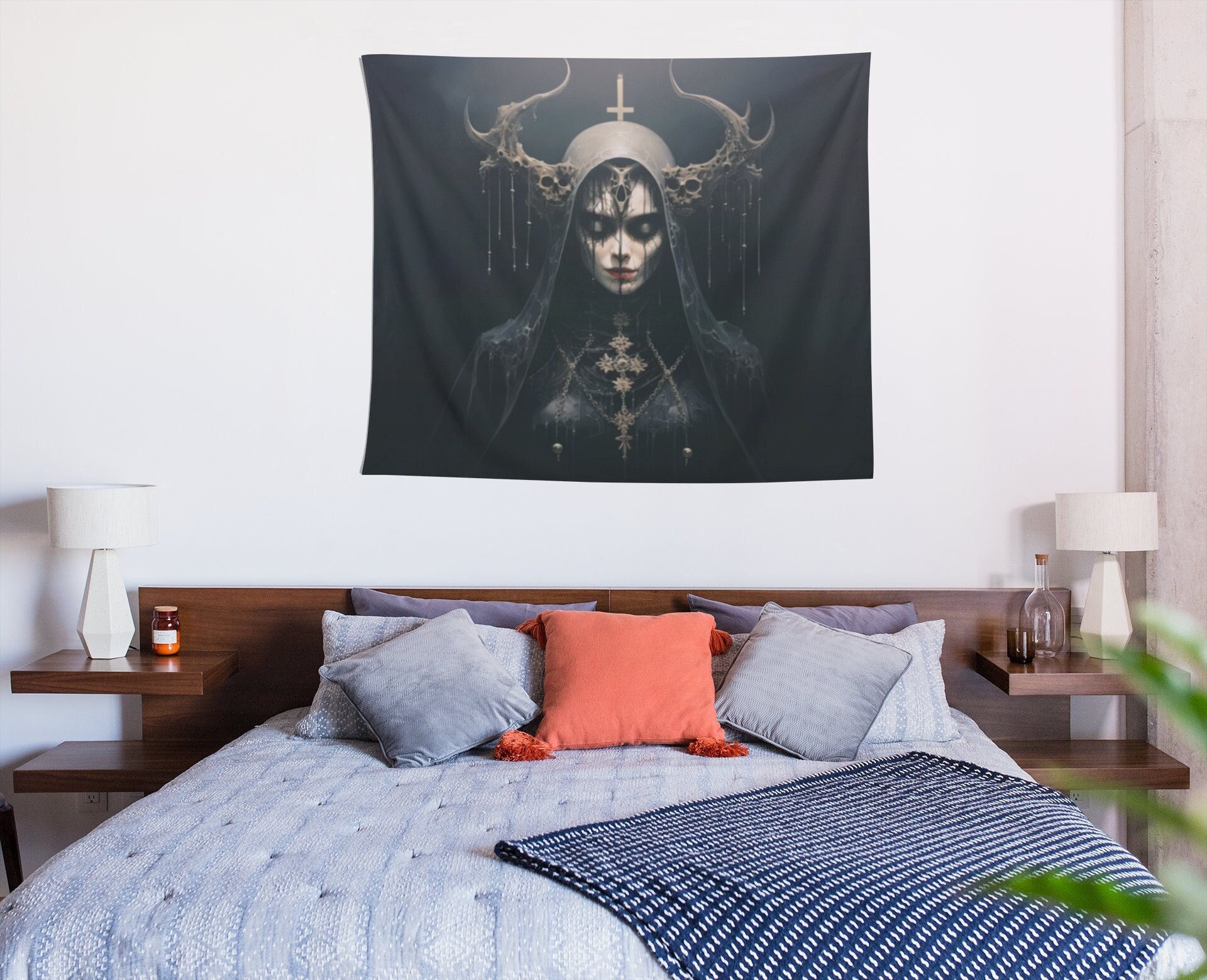 Satanic Nun With Skull Horns Wall Art Tapestry Demonic Cult - Etsy