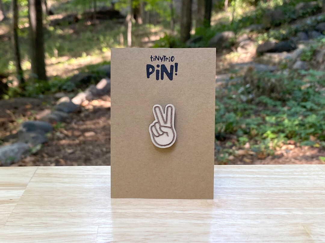 Peace Sign Hand Wooden Pin - Laser Engraved Wooden Pins - Etsy