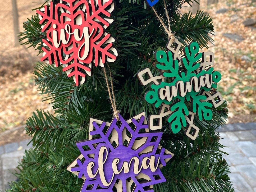 Personalized Snowflake Ornaments - Laser-cut Wood Snowflake Ornaments ...