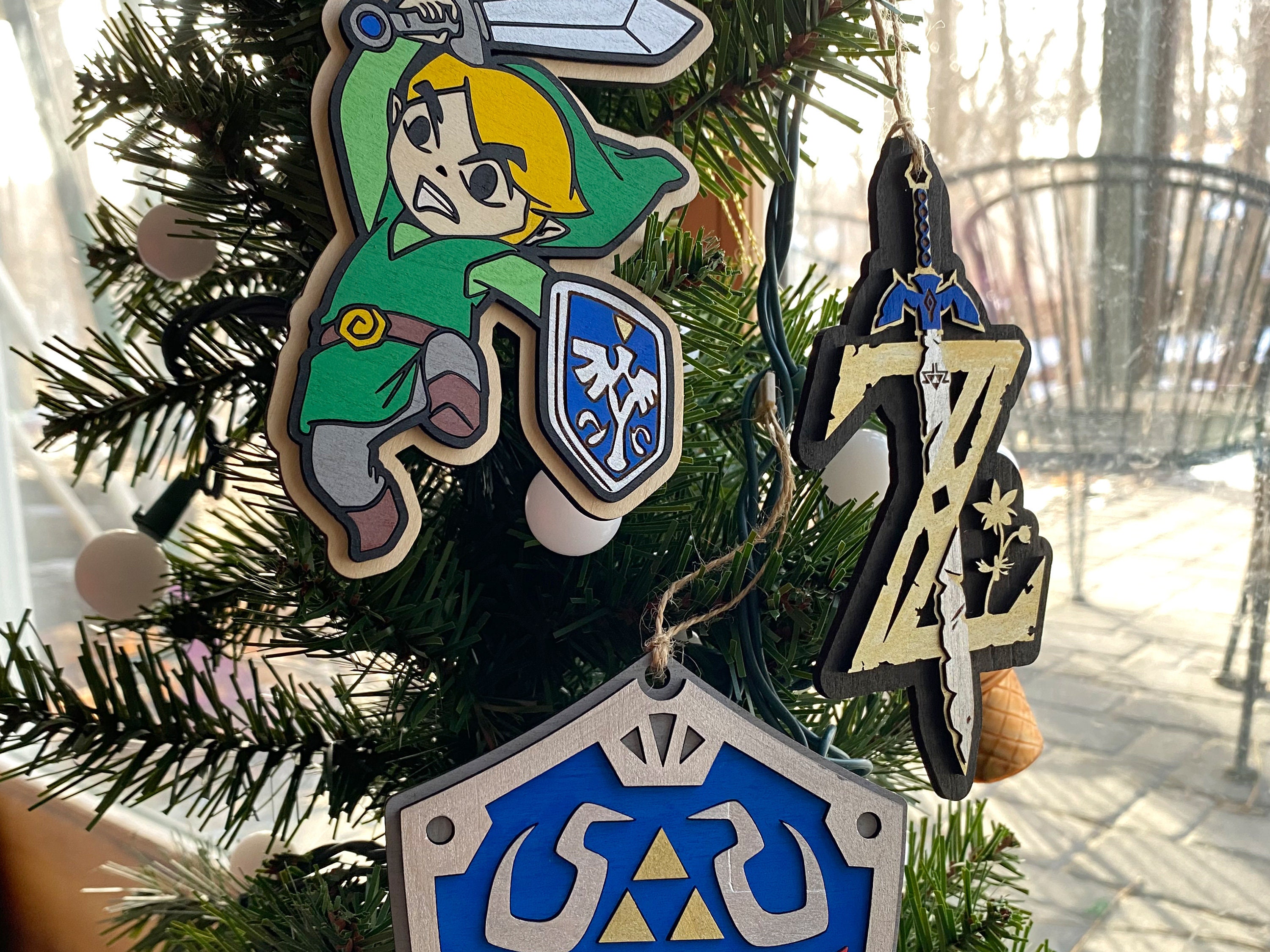 Legend of Zelda Ornament - Link, Master Sword, Hylian Shield - Laser ...