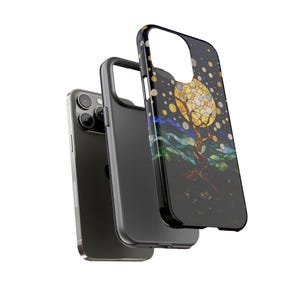 Stained Glass Moonlit Tree iPhone Case - Artistic Abstract Night Sky ...