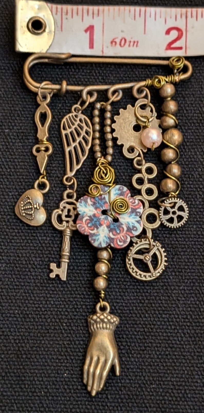 Steampunk Victorian Safety Pin, Brooch, Kilt Pin With Floral Wooden ...