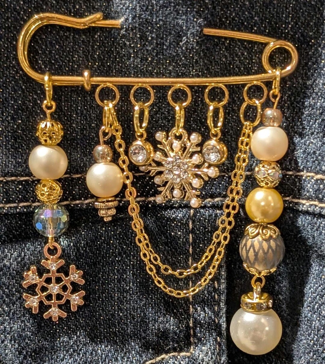 Snowflake, Victorian, Winter, Christmas Safety Pin, Brooch, Kilt Pin - Etsy