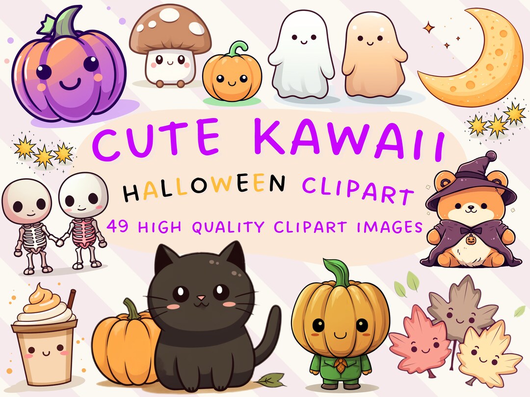 Pastel Halloween Clipart Cute Kawaii, Ghost, Cats, Pumpkins ...