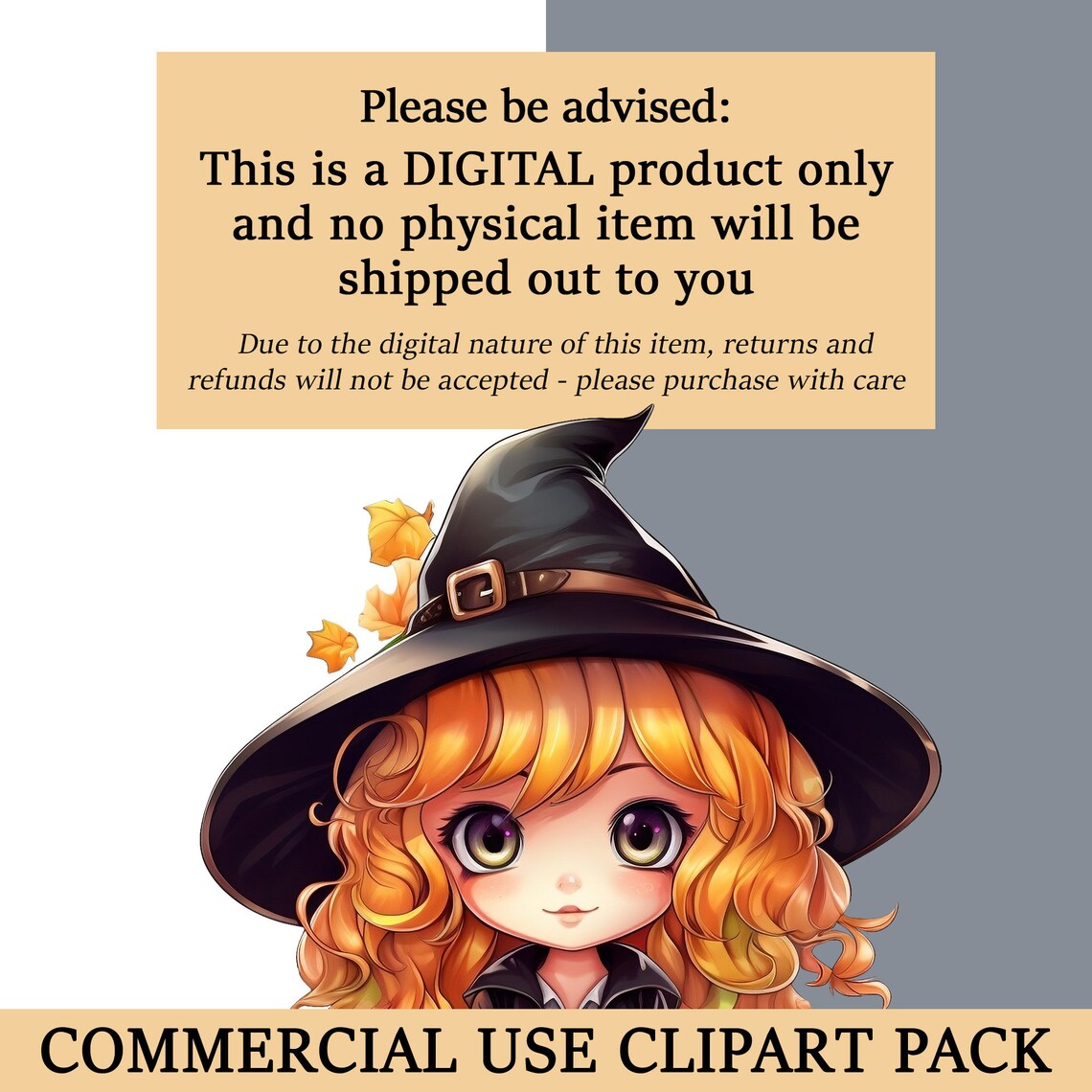 Cute Chibi Halloween Witches Trick or Treat Commercial Use Clipart, 20 ...